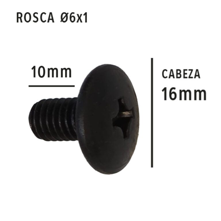 Tornillo M6X10 NEGRO para plasticos cabeza Ø 16 mm X unidad – Plastica VC