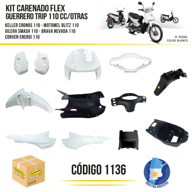 Kit plasticos FLEX para motos GUERRERO TRIP 110cc/ ( 12 piezas) 561/494 ...